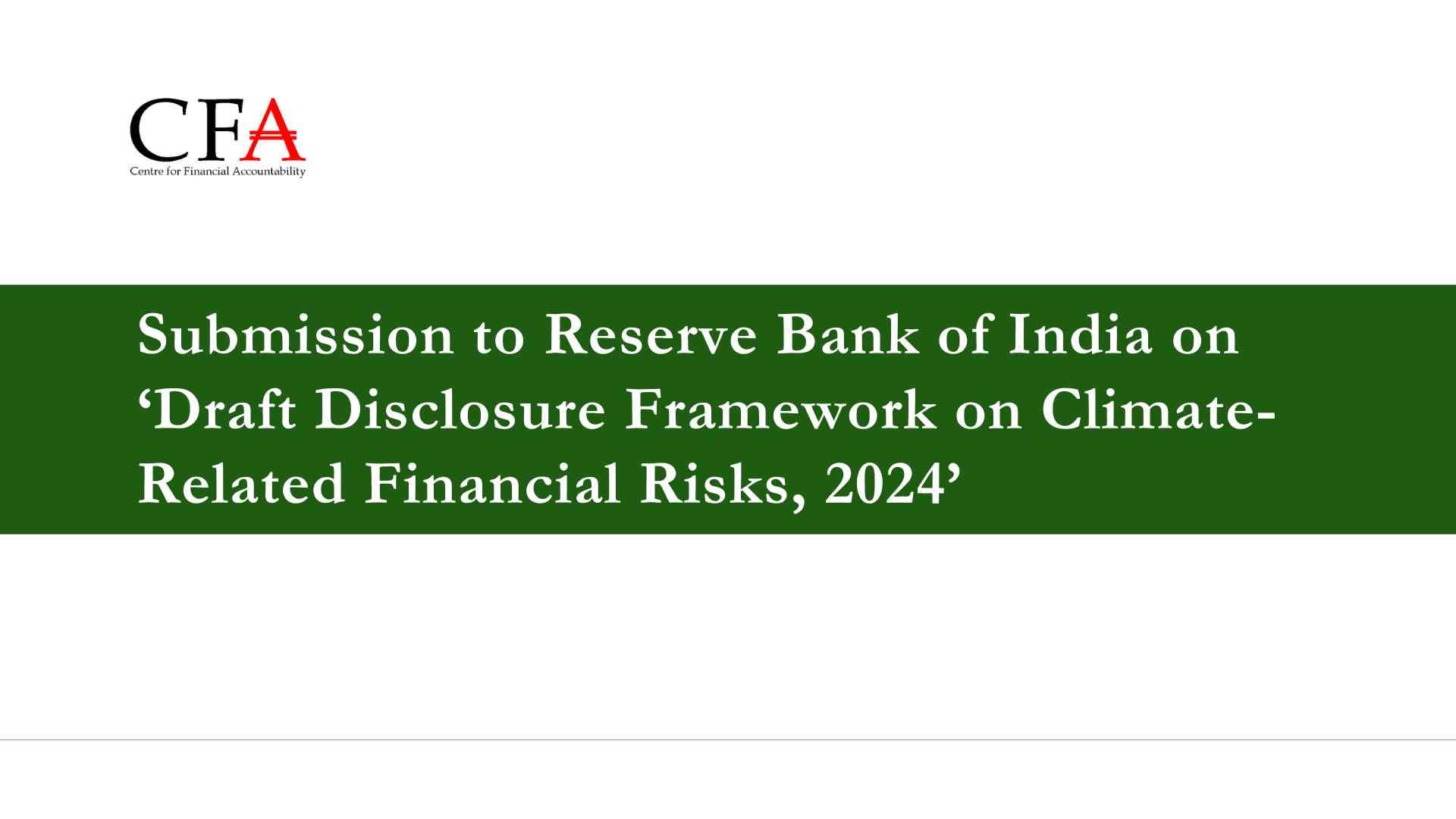 Submission to RBI on Draft Disclosure Framework on Climate-Related ...